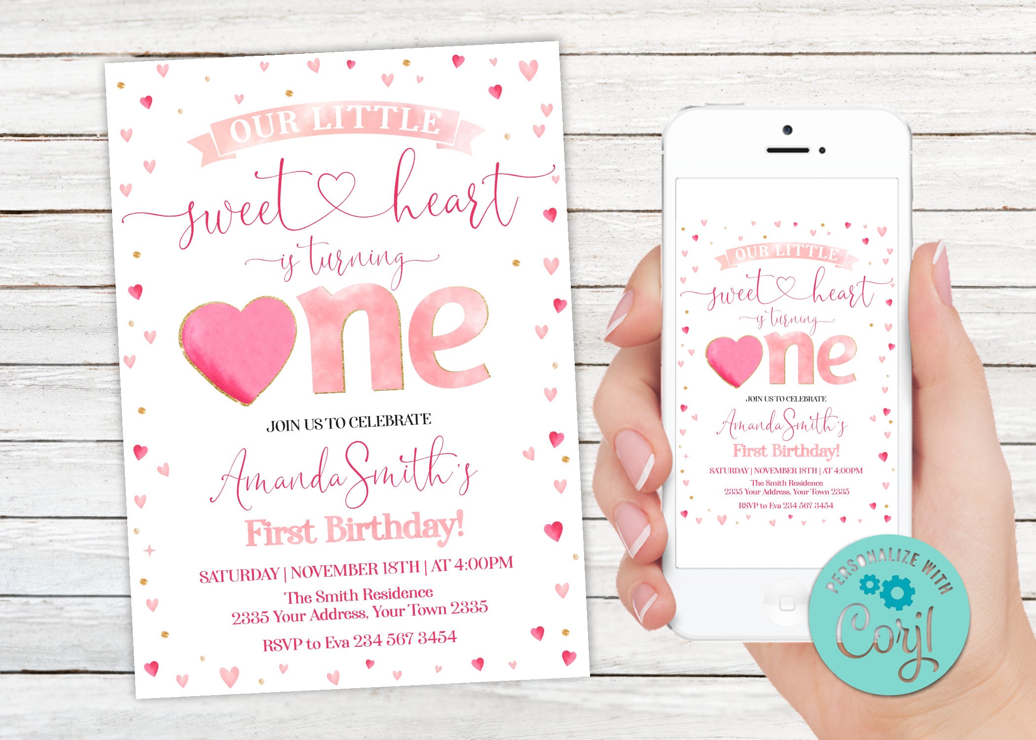 Invitations Sweetheart First Birthday Invite Sweetheart Invitation ...