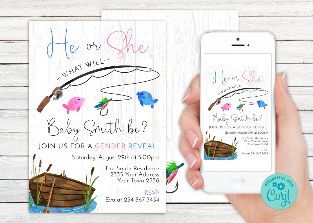 Fishing Gender Reveal Invitation. Fish Baby Shower Invite. Fishing ...