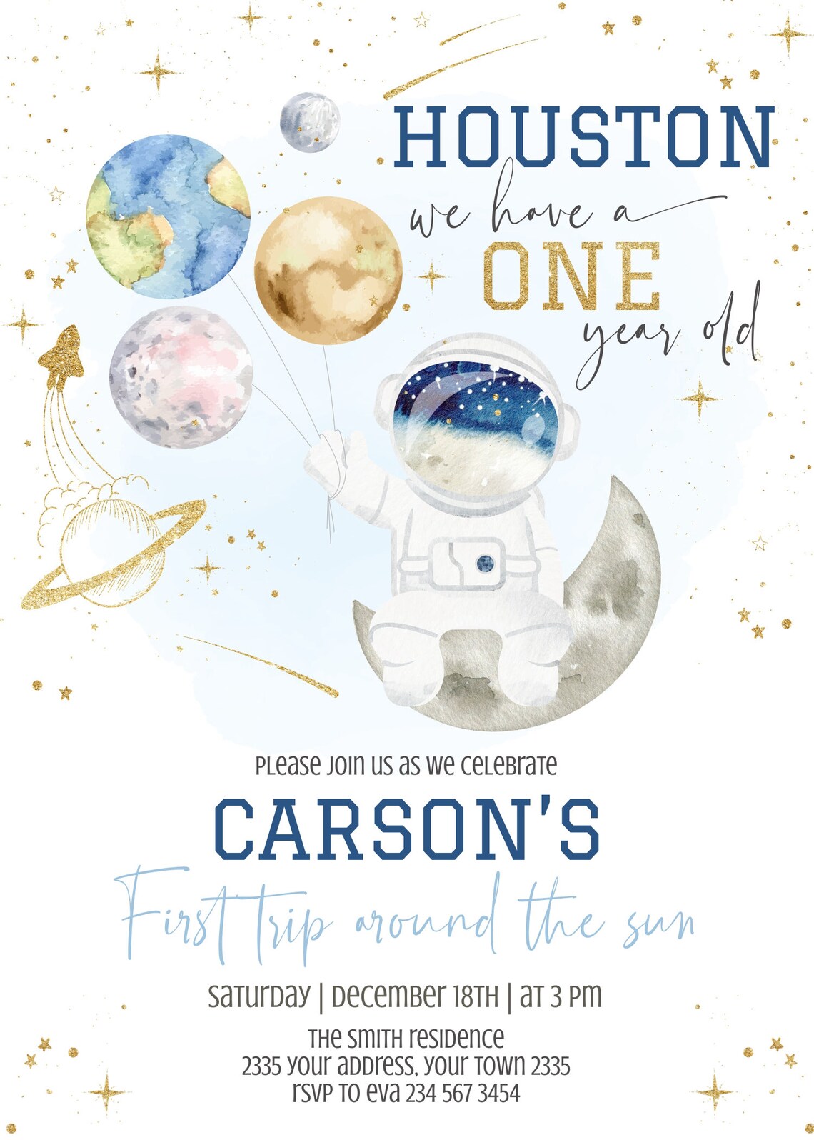 Editable Planet Birthday Invitation Outer Space Invitation Etsy