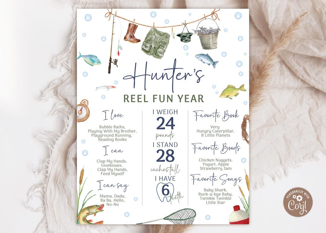 Editable Fishing First Milestone Birthday Poster. Baby Birthday ...