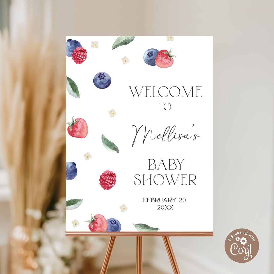 Editable Berry Sweet Baby Shower Welcome Sign. Berry Baby Shower ...