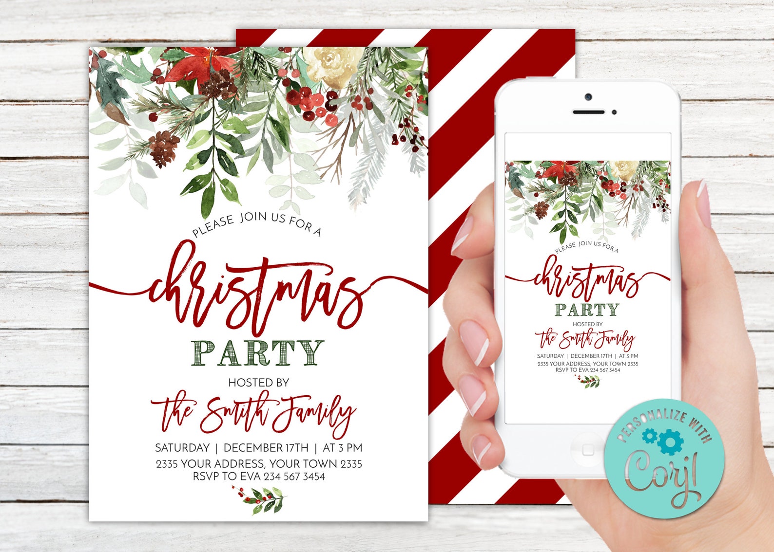 Editable Christmas Party Invitation Template (5x7) (digital Download ...