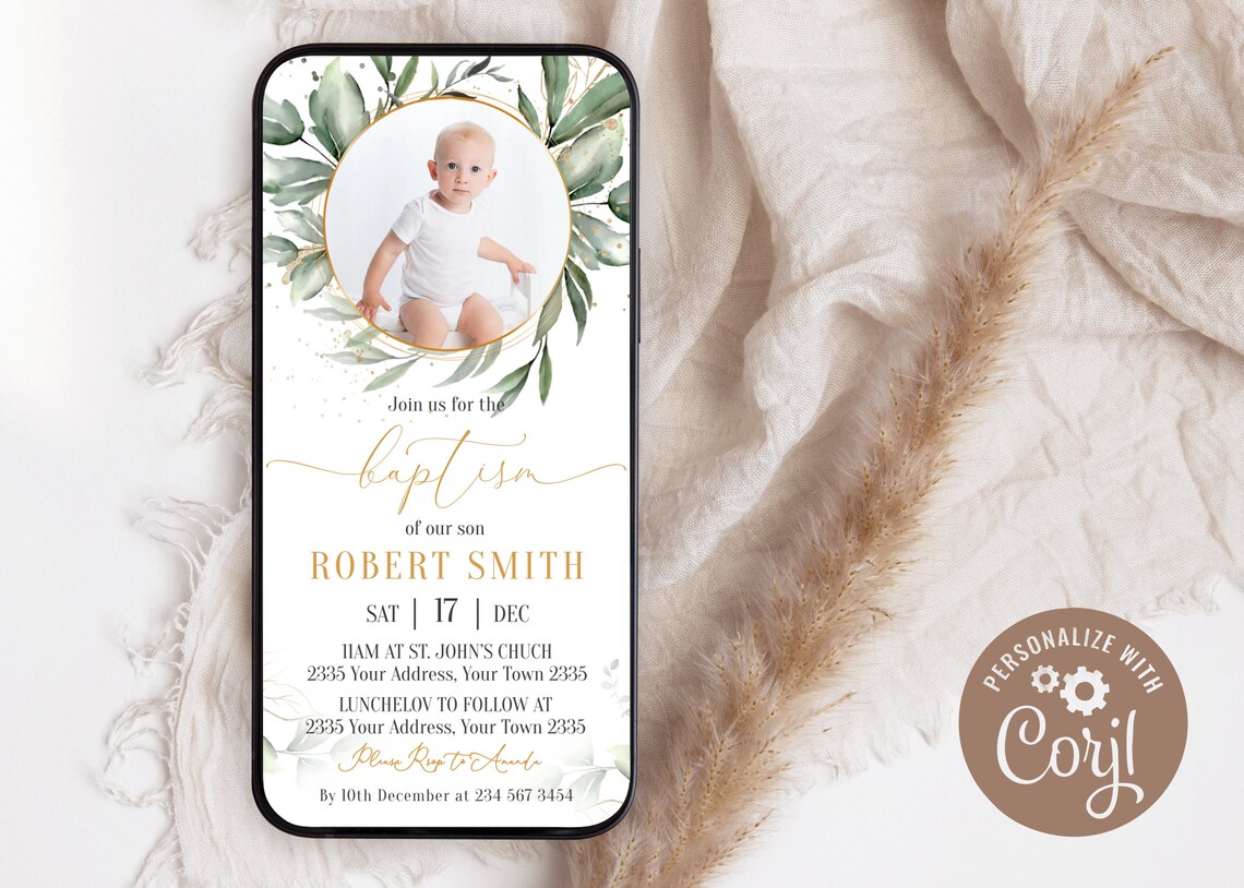 Editable Baptism Digital Invitation. Baptism Photo Invite. - Etsy