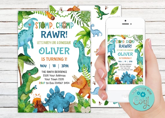 Editable Dinosaur Invitation. Dinosaur Birthday Invitation. - Etsy
