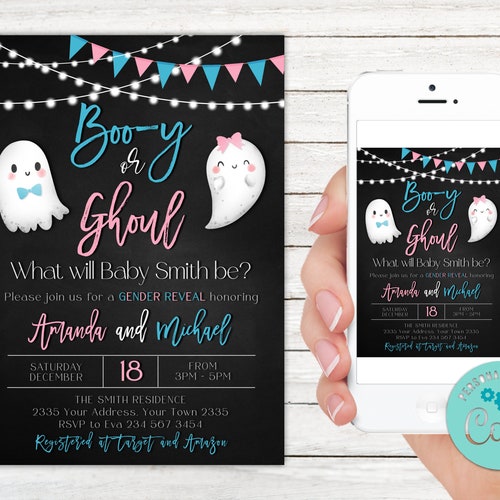 Editable Halloween Gender Reveal Invitation Little Boo Ghost - Etsy