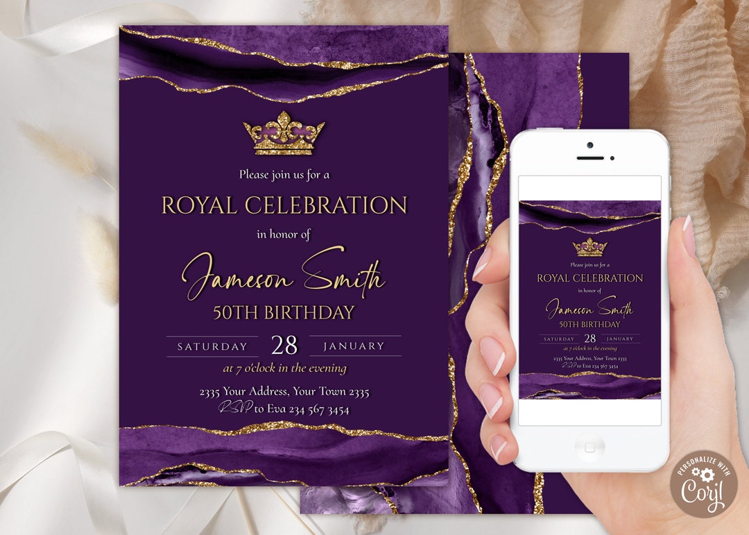 Editable Royal Birthday Party Invitation. Royal Celebration Invite ...
