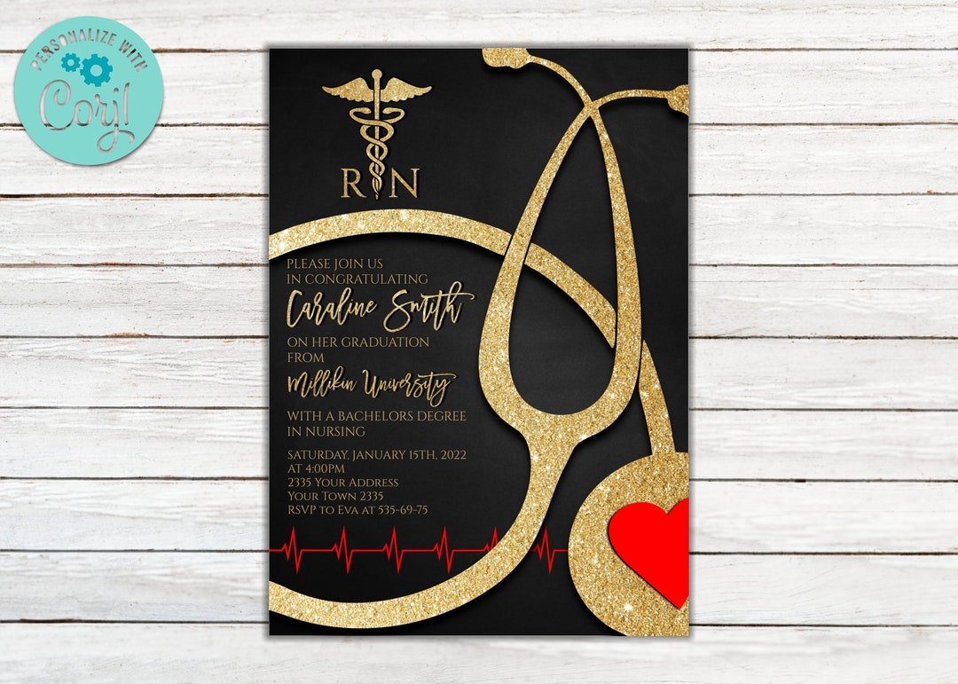Editable Nursing Graduation Invitation. Registered Nurse Invitation. RN ...