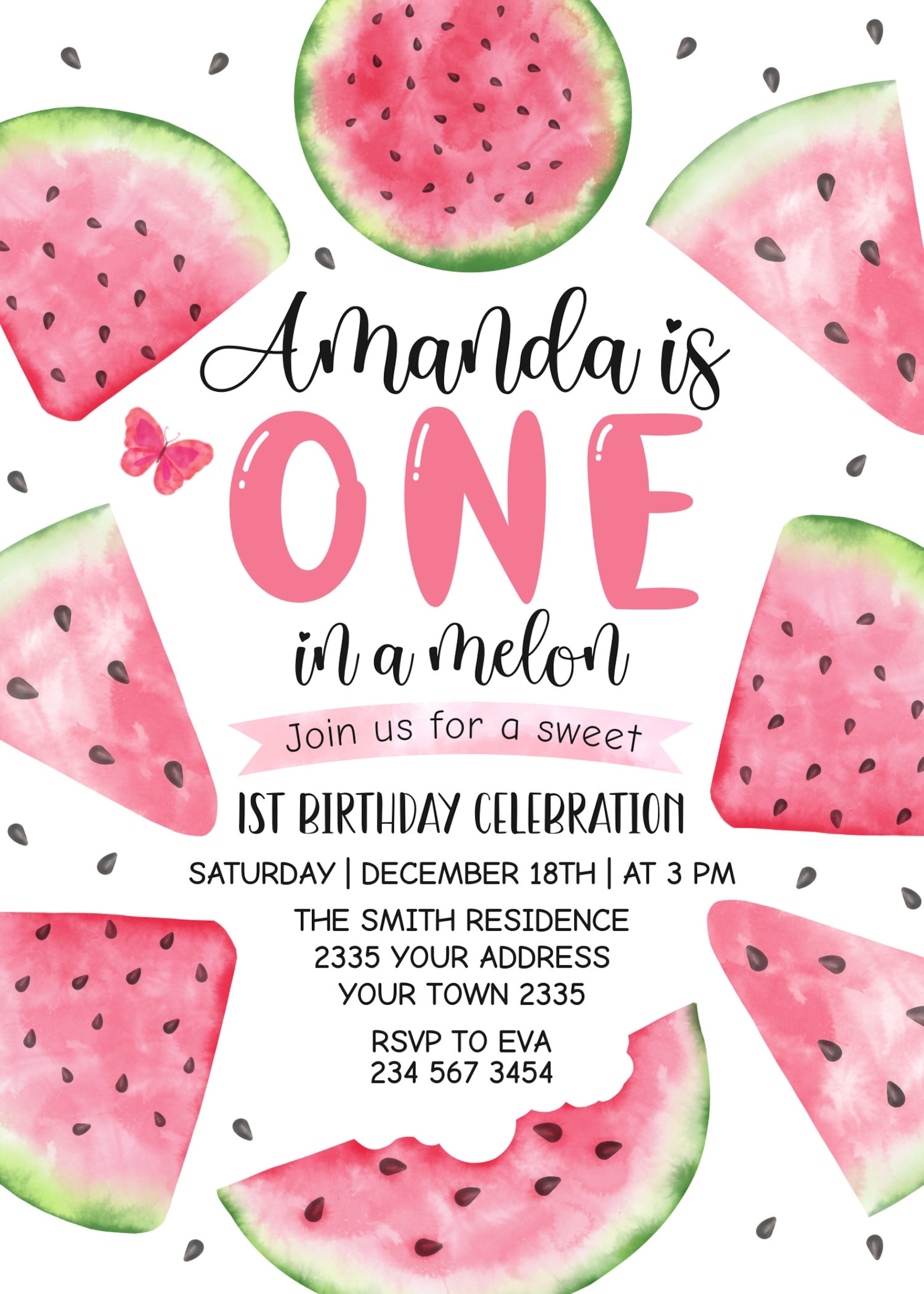 Editable Watermelon Birthday Invitation. Pink Watermelon - Etsy