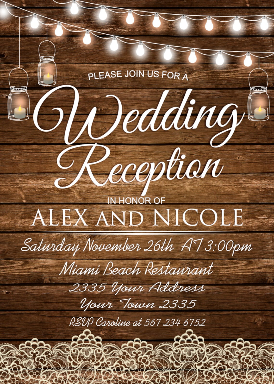 Wedding Reception Invitation. Rustic Wedding Reception | Etsy