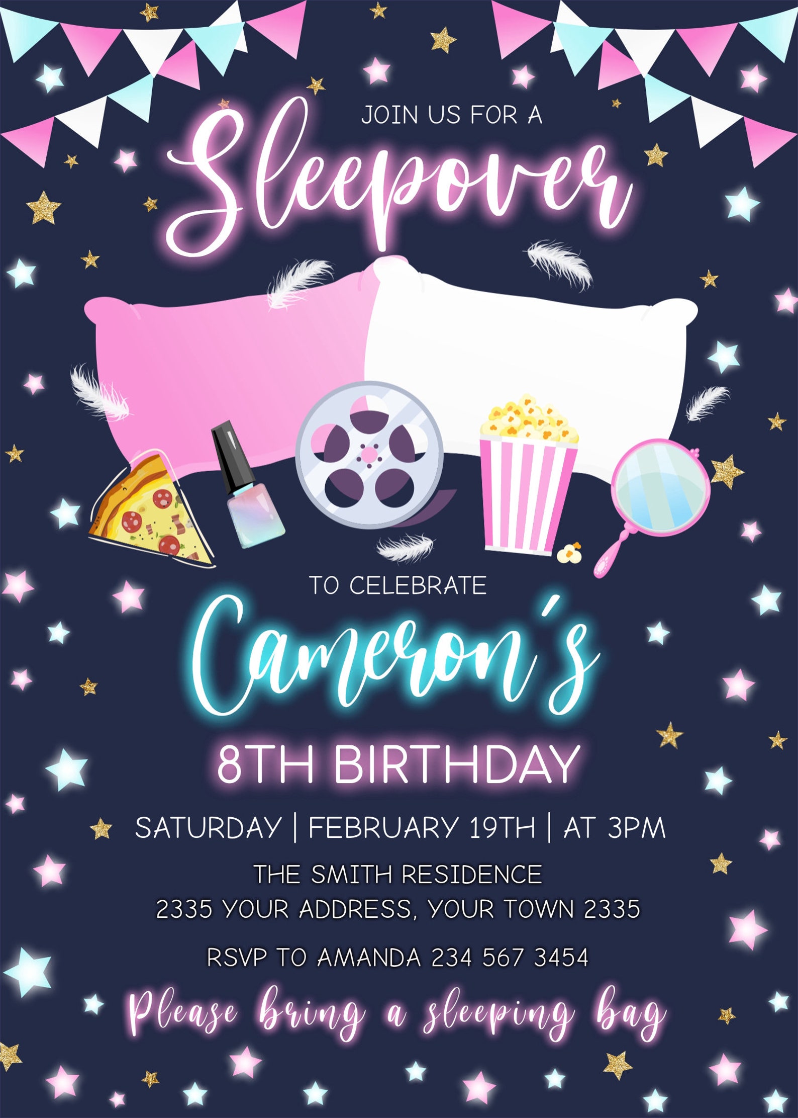 Editable Sleepover Girl Birthday Party Invitation. Girl - Etsy