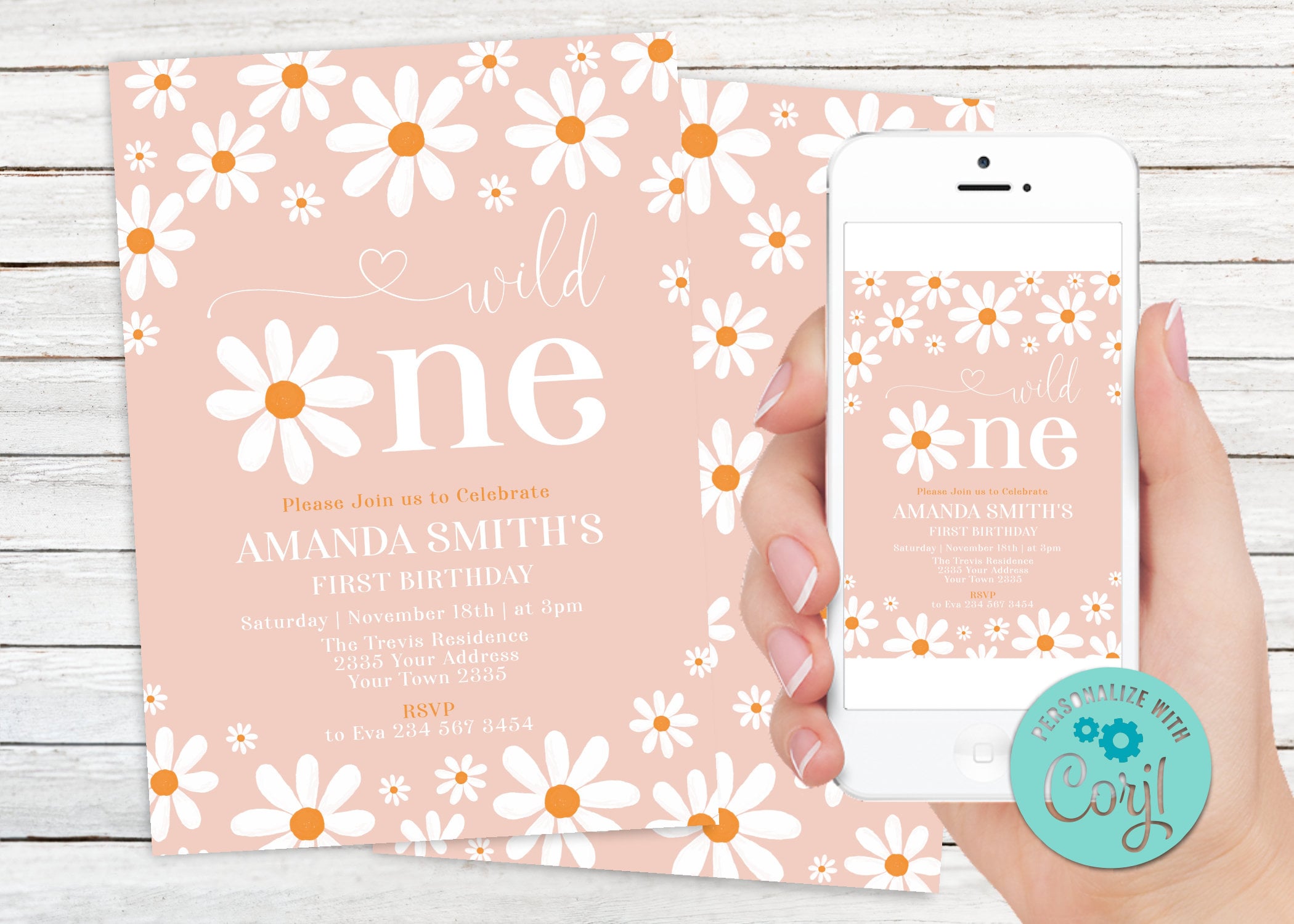 Editable Daisy Birthday Party Invitation. Daisy First Birthday - Etsy