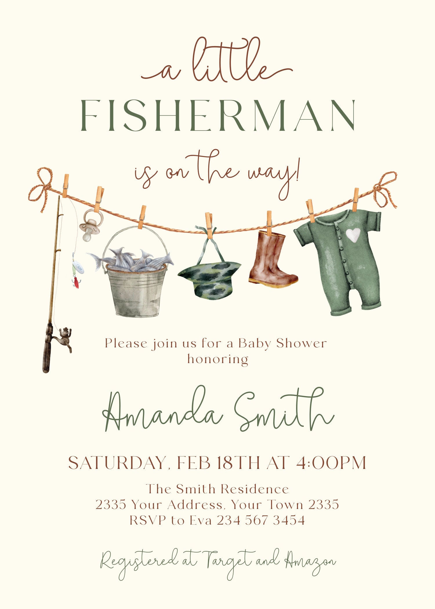 Editable Fishing Baby Shower Invitation Set. A Little Fisherman is on ...