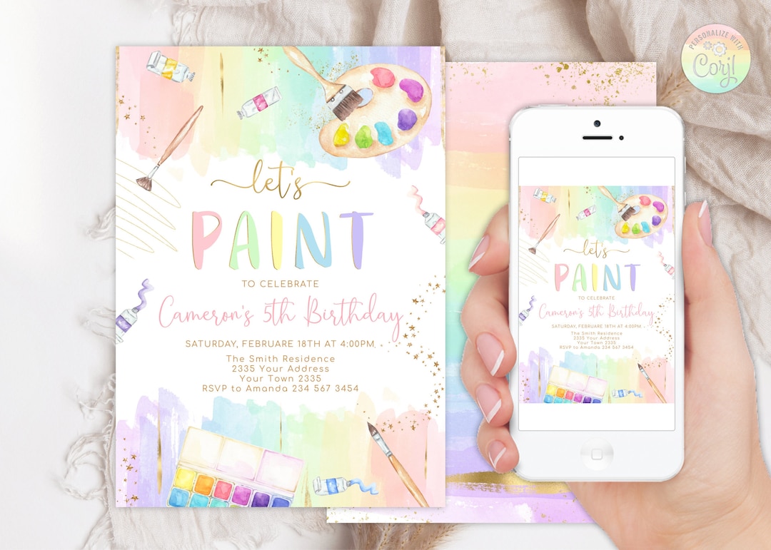 Editable Let’s Paint and Celebrate Invitation. Painting Party Birthday ...