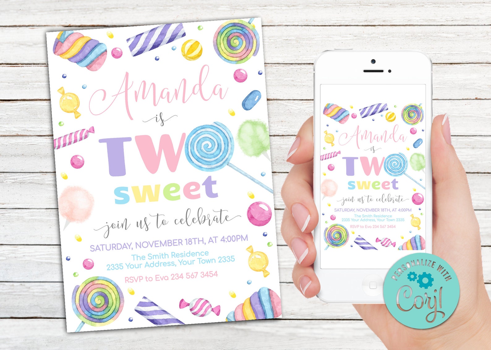 Editable TWO Sweet Birthday Invitation. Two Sweet Birthday - Etsy