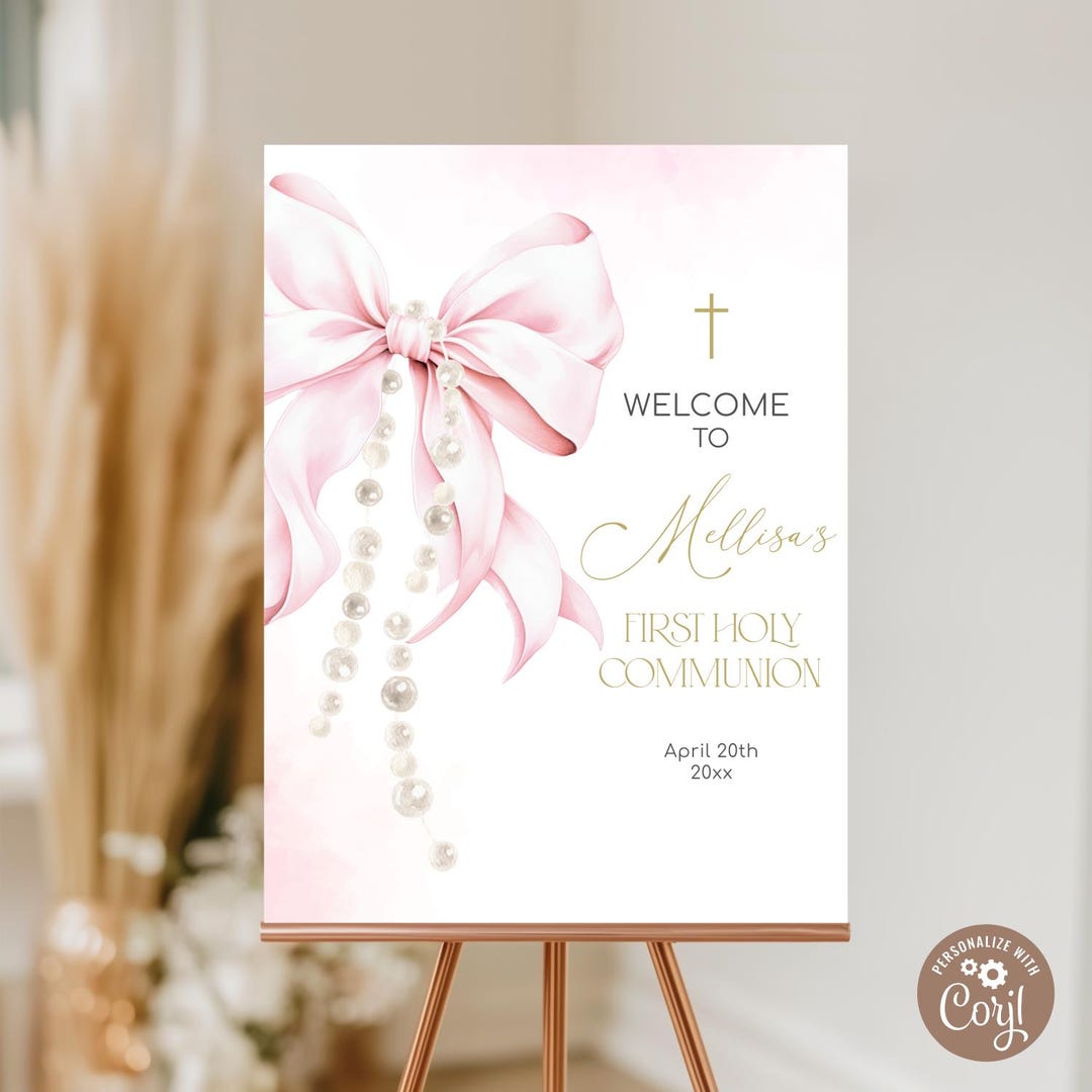 Editable First Holy Communion Welcome Sign. Elegant Girl First ...