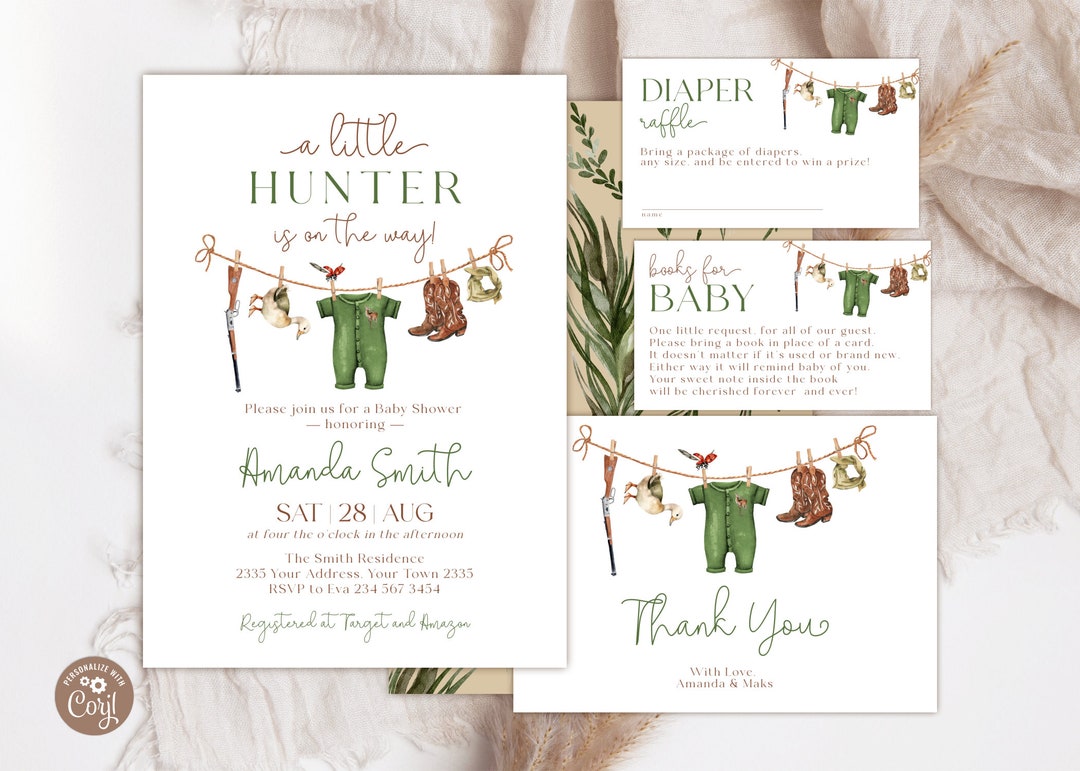 Editable Duck Hunting Baby Shower Invitation Set. A Little Hunter is on ...