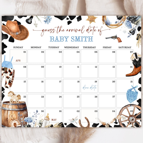 Cowboy Baby Shower Calendar - Etsy