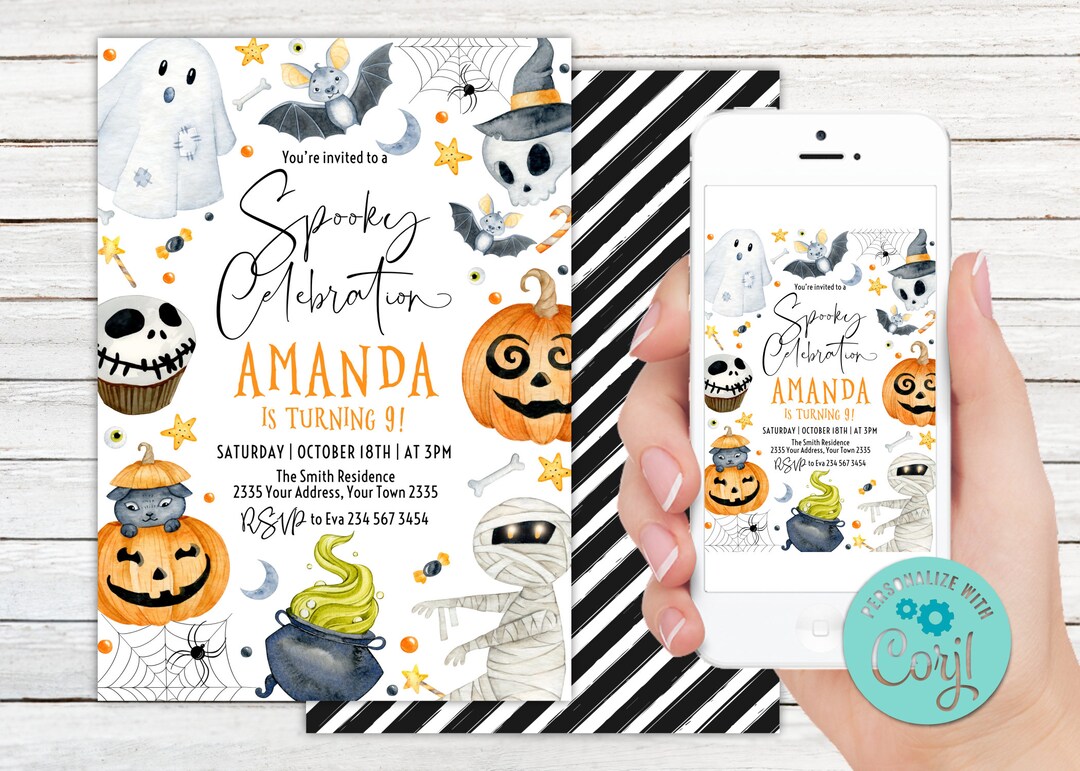 Editable Halloween Birthday Invitation. Ghost Halloween Birthday Party ...