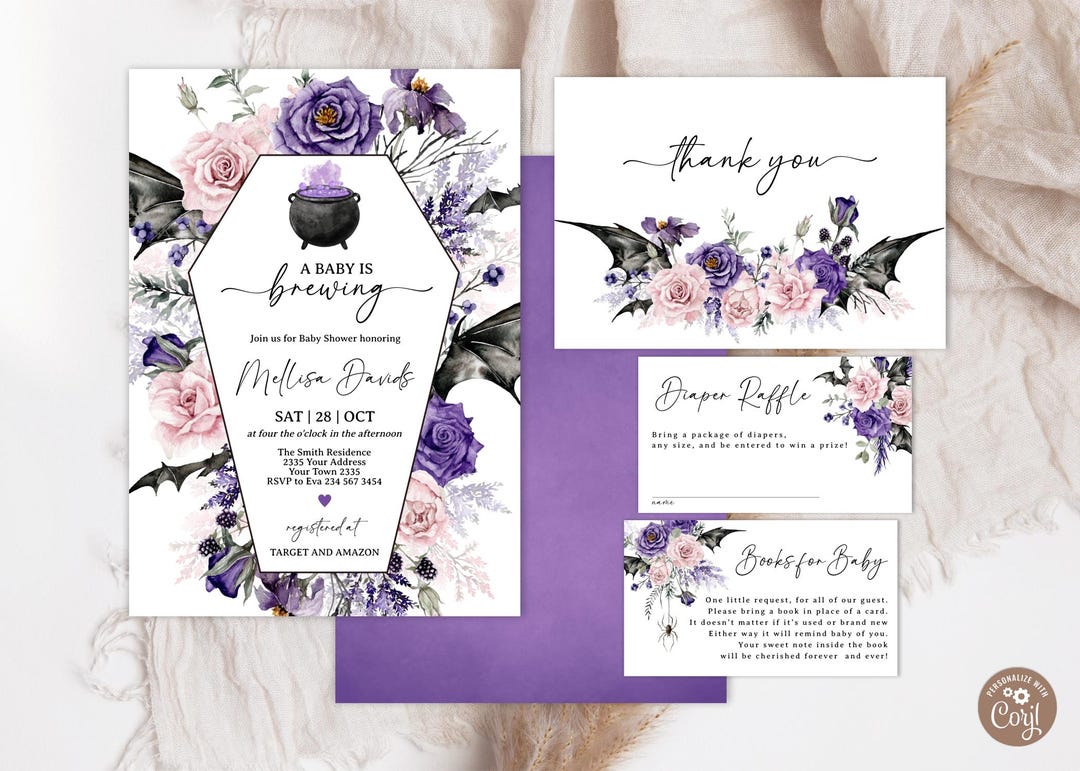 Editable A Baby is Brewing Halloween Baby Shower Invitation Set ...