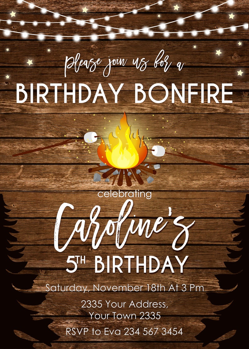 Bonfire Birthday Invitation. Campfire Birthday Invite. Bonfire | Etsy