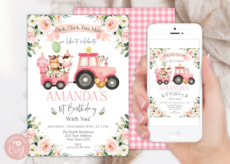 Editable Farm Birthday Invitation. Barnyard Girl Birthday. - Etsy