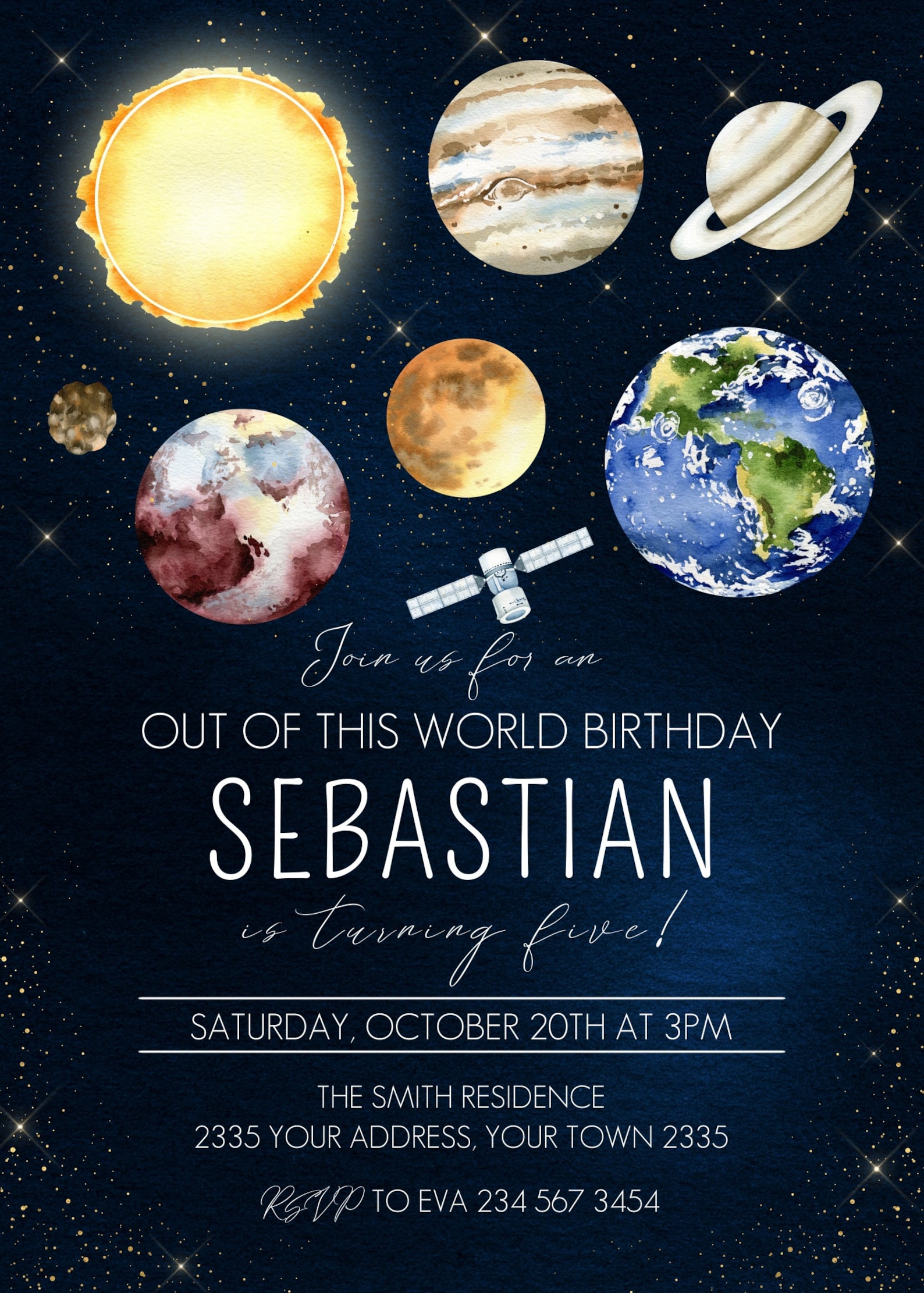 Editable Planet Birthday Invitation Outer Space Invitation Etsy