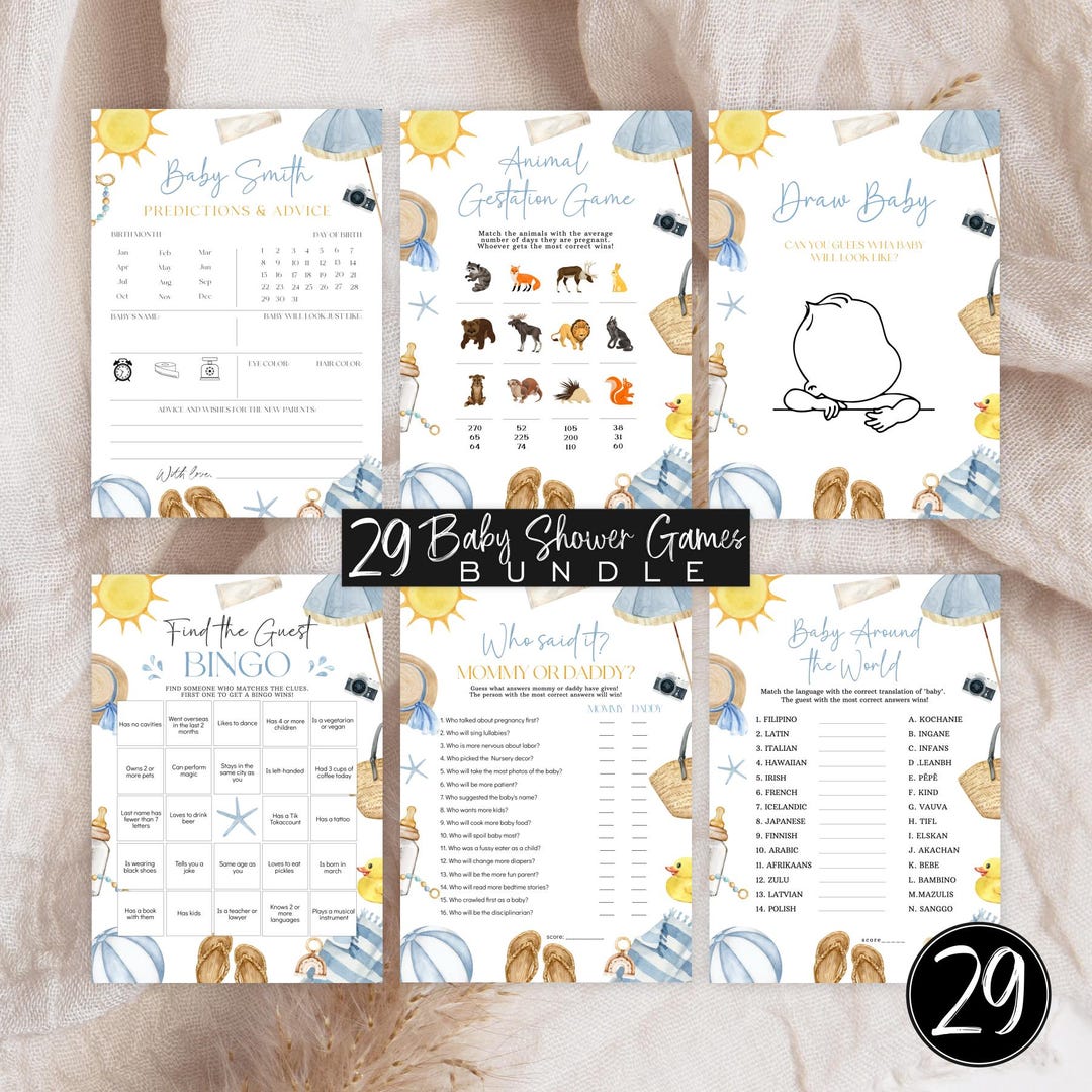 Editable Splish Splash Baby Shower Games Bundle. Blue Beach Summer Boy ...