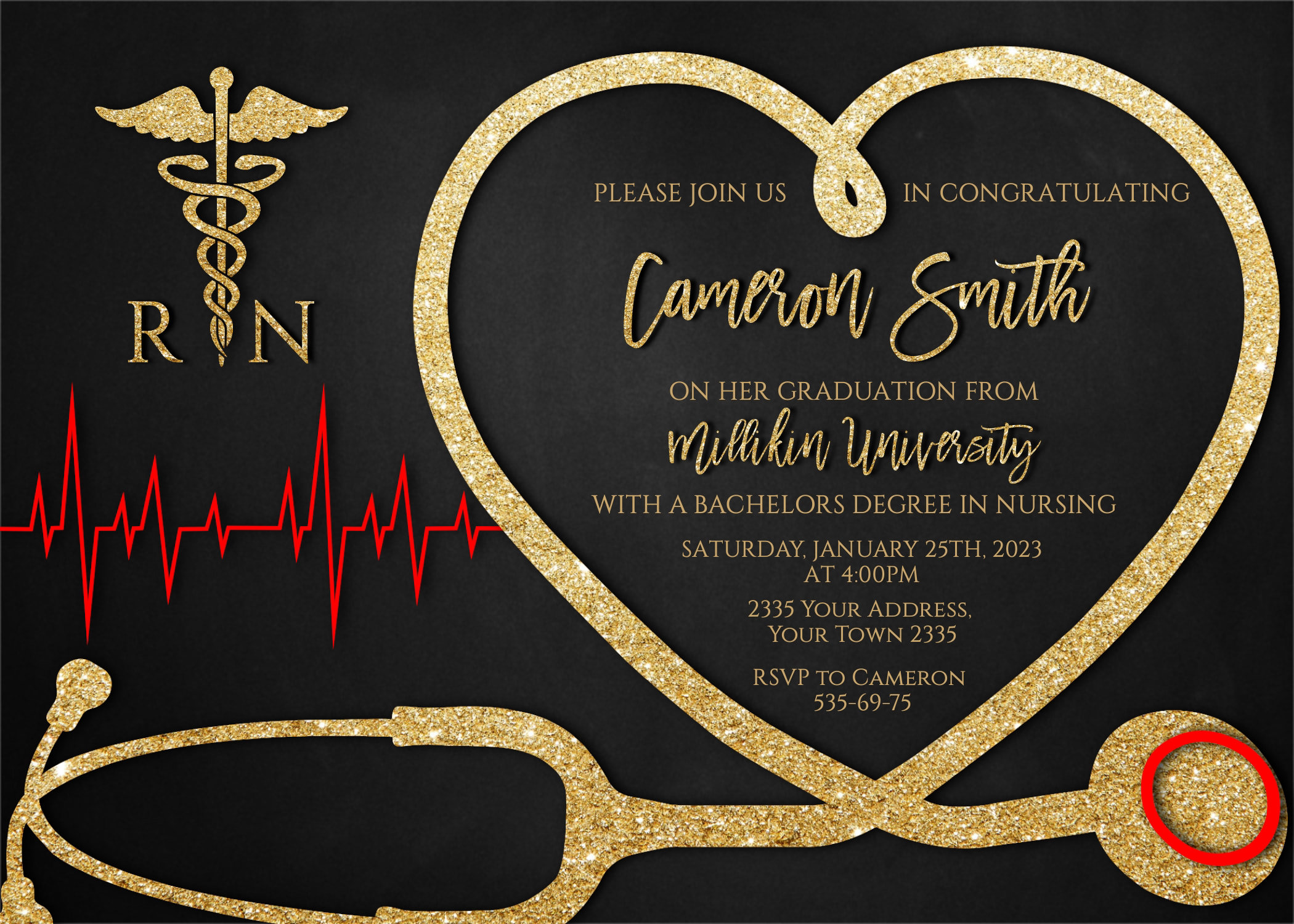 Editable Nursing Graduation Invitation. Registered Nurse - Etsy