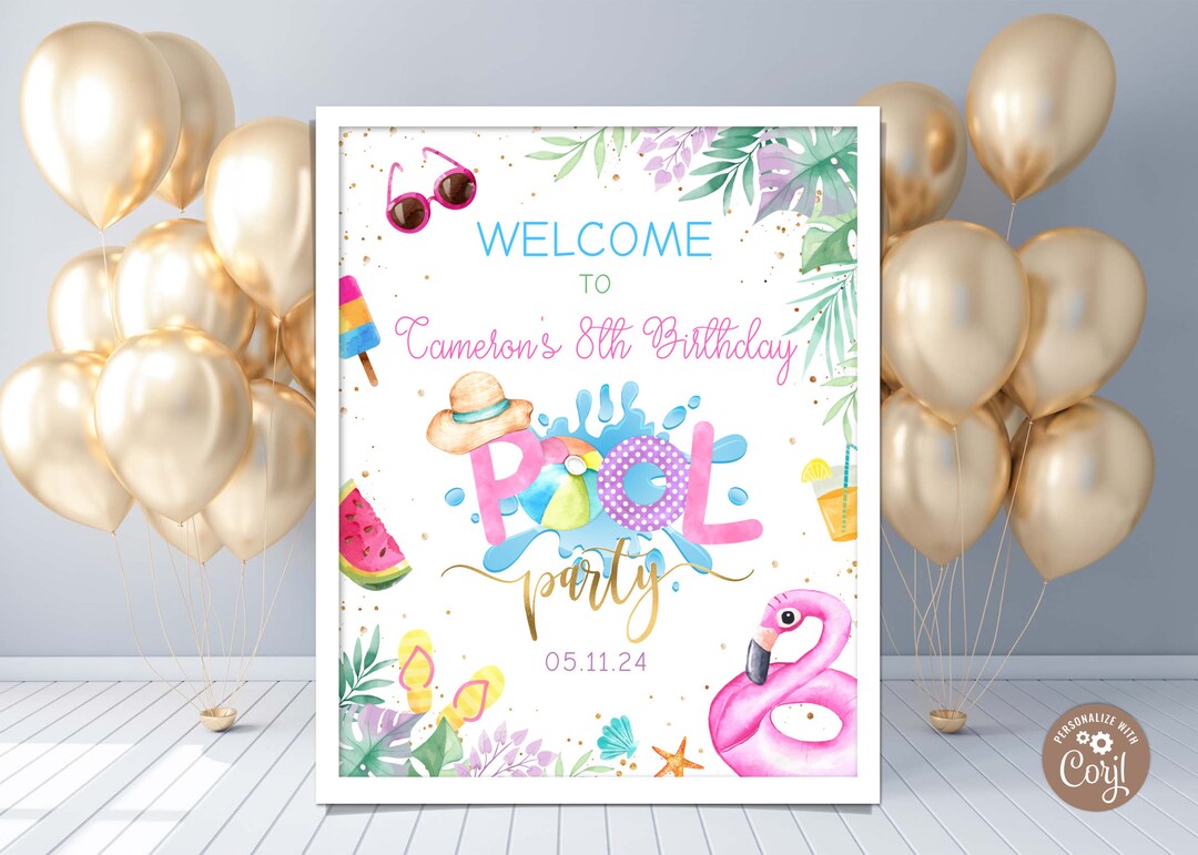 Editable Pool Party Welcome Sign. Summer Pool Party Custom Sign. Pool ...
