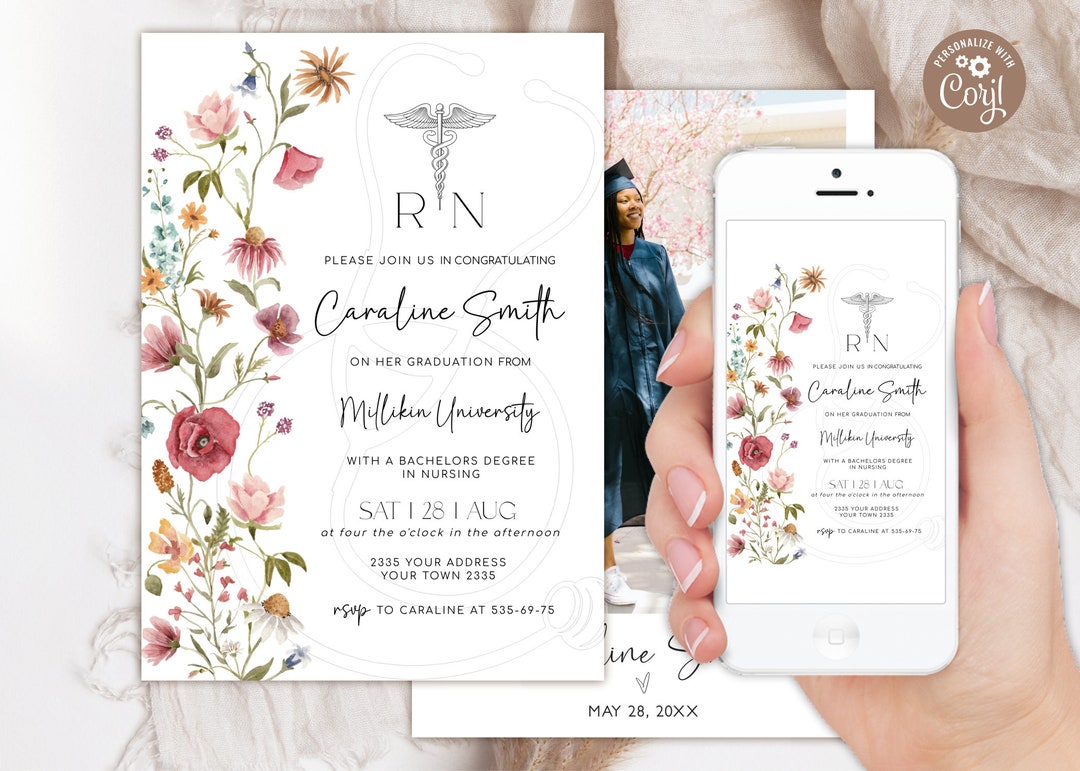Editable Nursing Graduation Invitation. Registered Nurse Invite ...