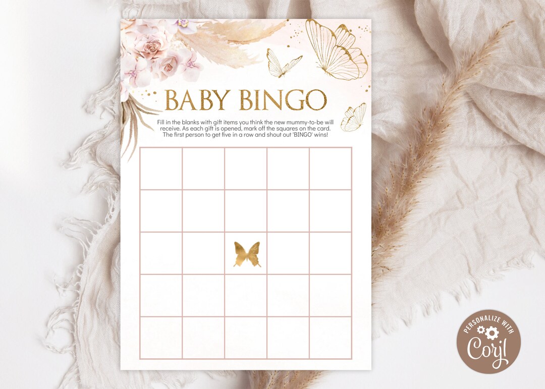 Editable Baby Shower Bingo. Butterfly Baby Shower Games. Baby Bingo ...