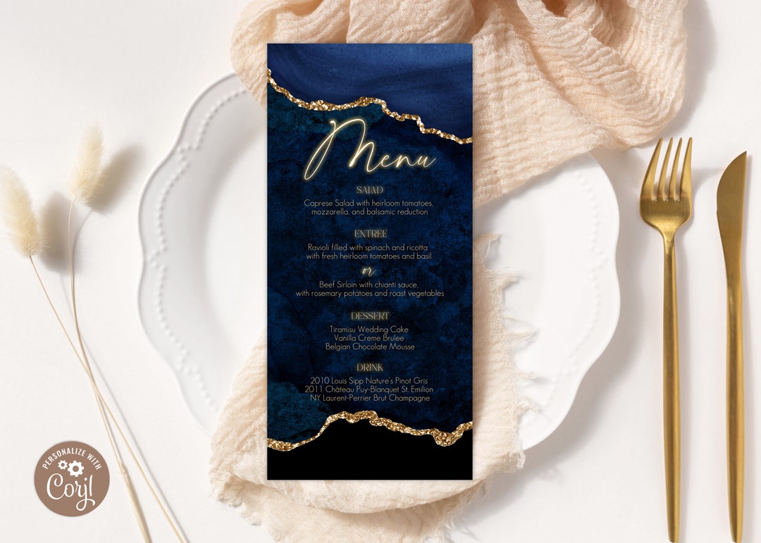 Editable Agate Retirement Party Food Menu. Royal Food Menu. Blue Agate ...