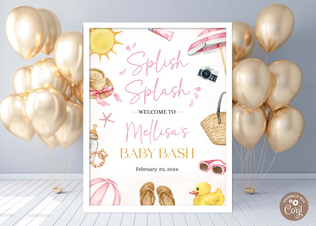 Editable Splish Splash Baby Shower Welcome Sign. Welcome Sign Pink ...