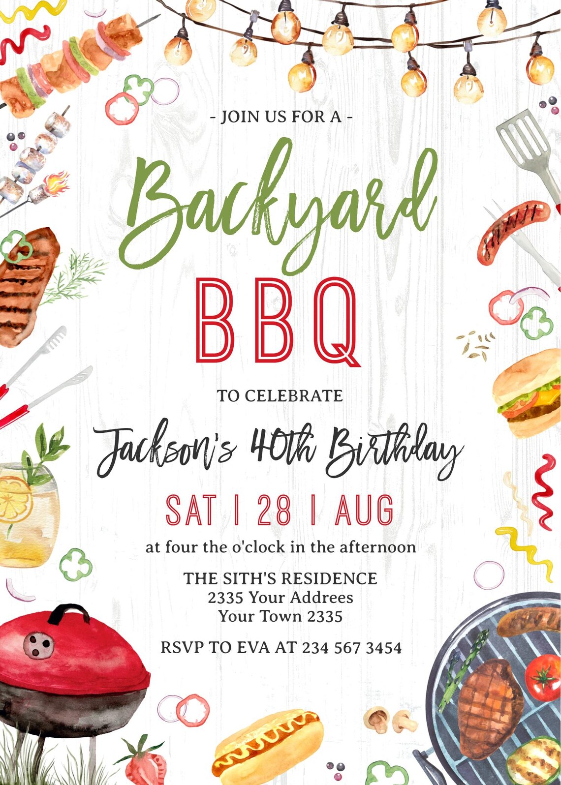 Editable Backyard BBQ Birthday Party Invitation. Barbecue Backyard ...