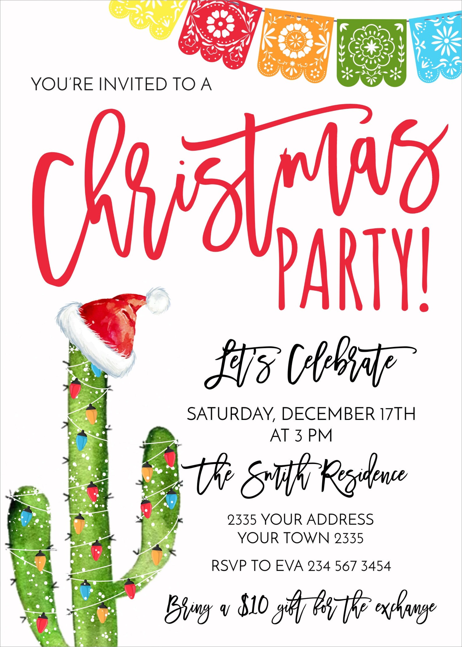 Editable Cactus Christmas Party Invitation. Christmas Party - Etsy