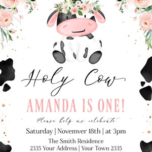 Editable Cow Birthday Invitation Bundle. Holy Cow I'm One. Cow Theme ...
