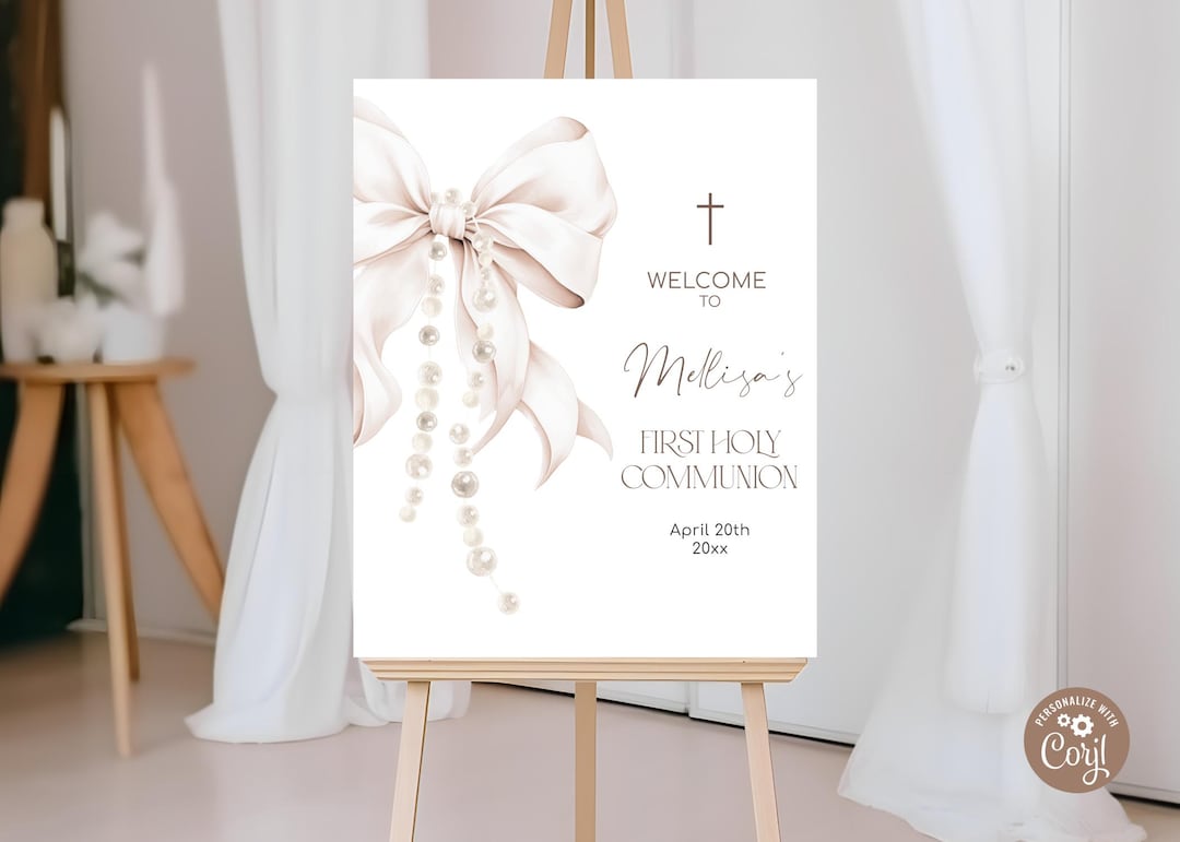 Editable First Holy Communion Welcome Sign. Elegant Girl First ...
