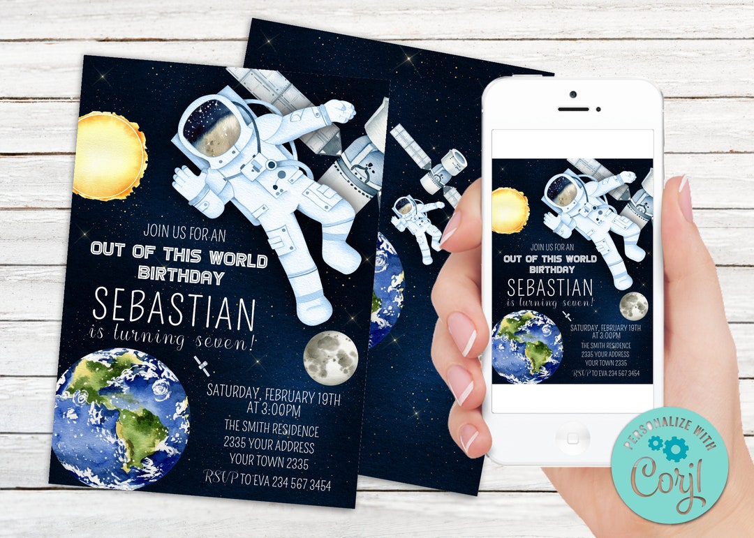 Editable Planet Birthday Invitation Outer Space Invitation Space