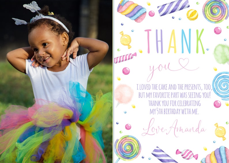 Editable Candy Land Photo Thank You Card. Candy Birthday Party | Etsy