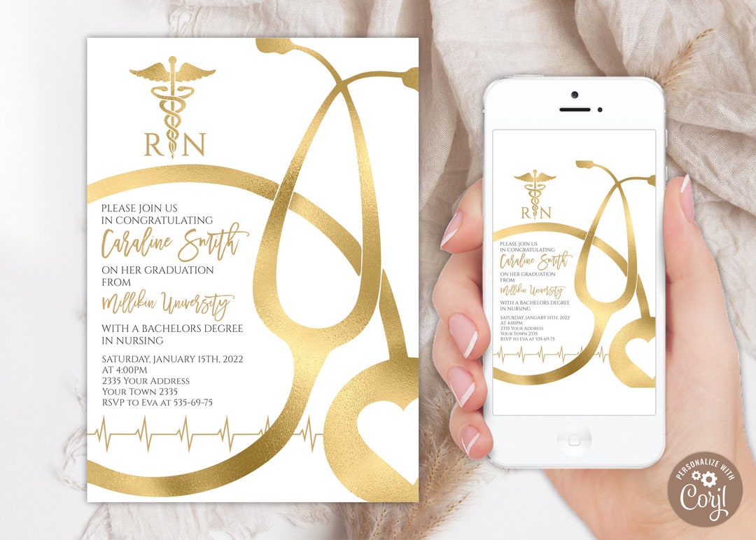 Editable Nursing Graduation Invitation. Registered Nurse Invitation. RN ...