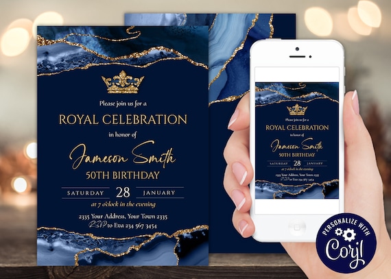 Royal Themed Party Invitation Regal Royal Crown King Birthday Invite