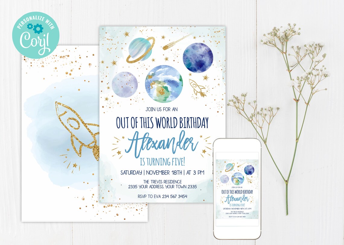 Editable Planet Birthday Invitation. Outer Space Invitation. | Etsy