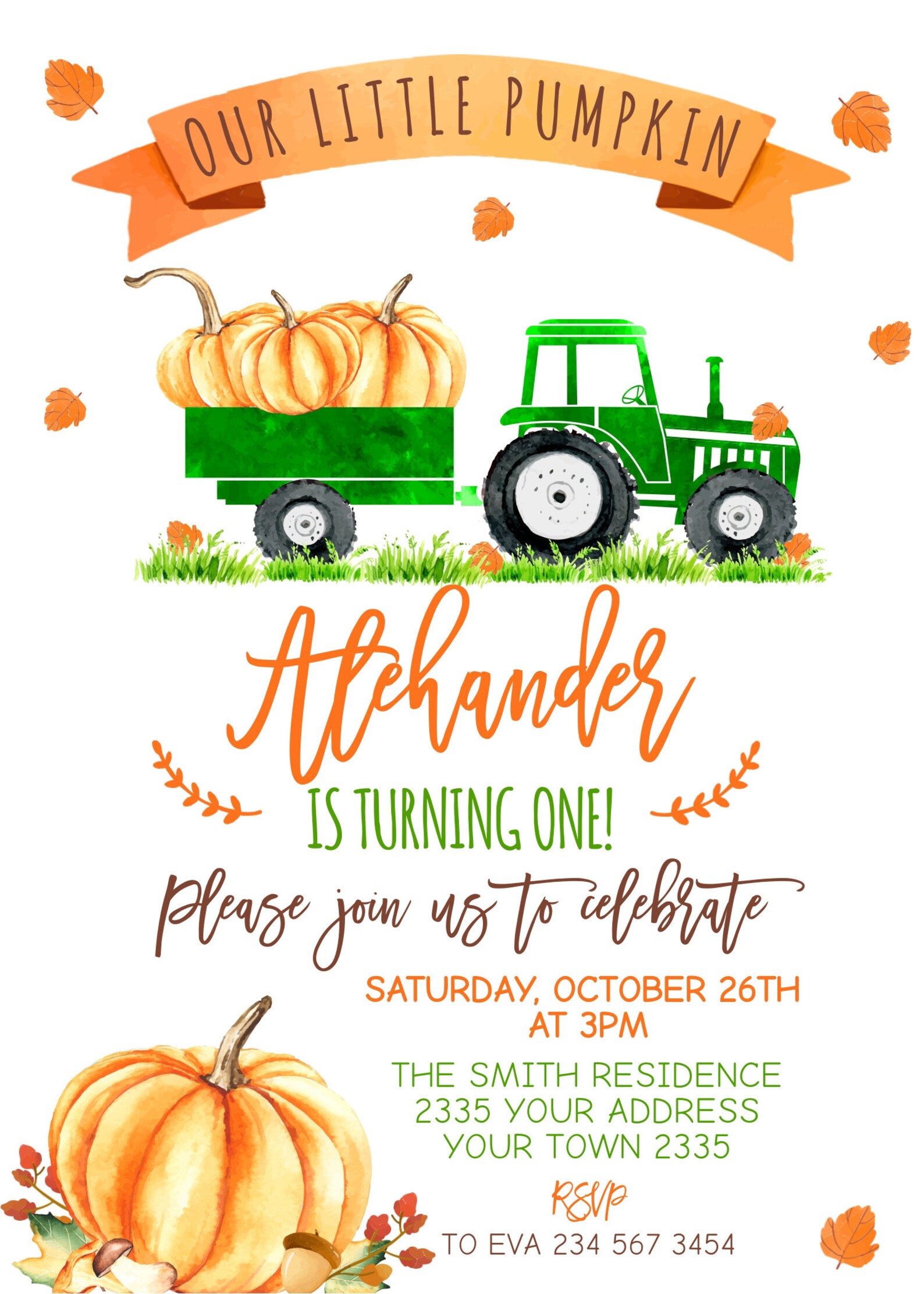 Editable Tractors Pumpkins Bales of Hay Birthday Invitation. - Etsy
