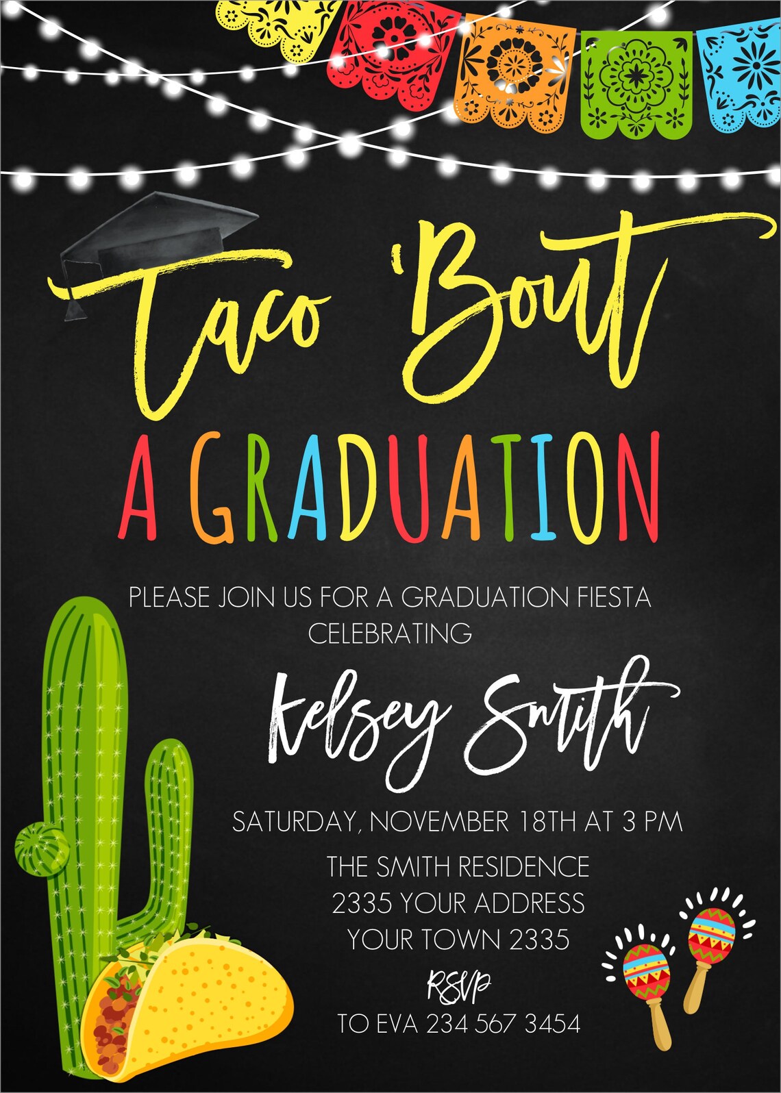 Editable Taco 'bout a Graduation Celebration Invitation. | Etsy