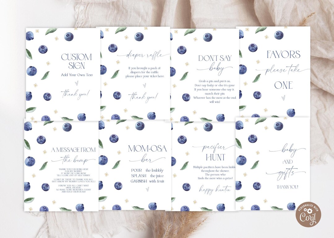 Editable Blueberry Baby Shower Sign Bundle. Berry Sweet Baby Shower ...