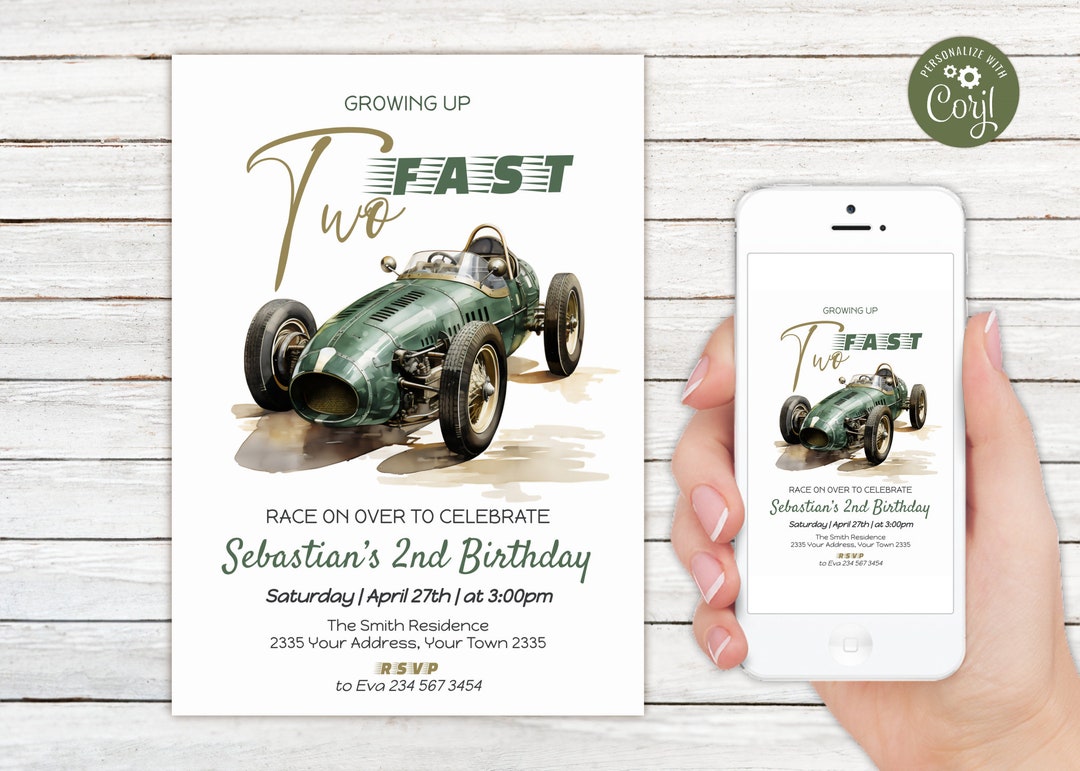 Editable Two Fast Birthday Invitation. Growing up Two Fast Second Bday ...