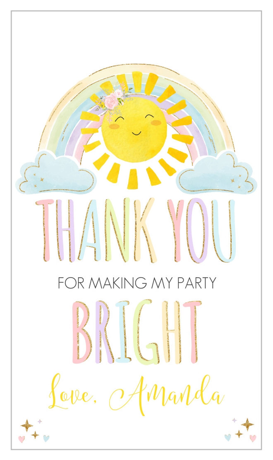 Editable Sunshine & Rainbow Thank You Card With Photo. Rainbow - Etsy