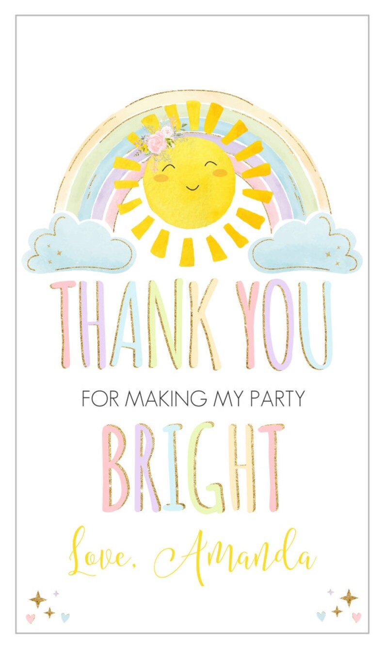 Editable Sunshine & Rainbow Thank You Card With Photo. Rainbow - Etsy