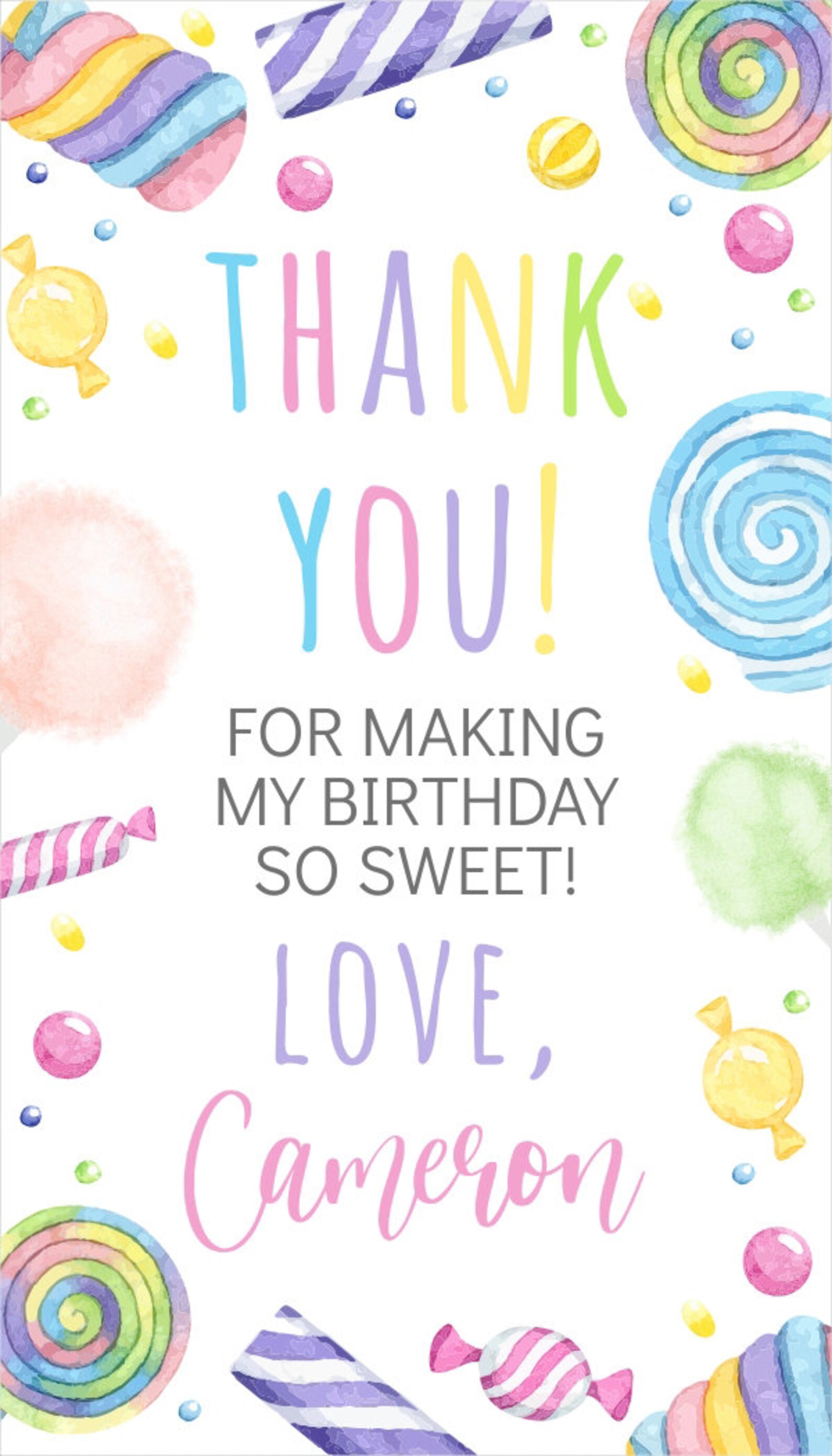 Editable Candy Land Birthday Favor Tag. Sweet Shoppe Thank You - Etsy