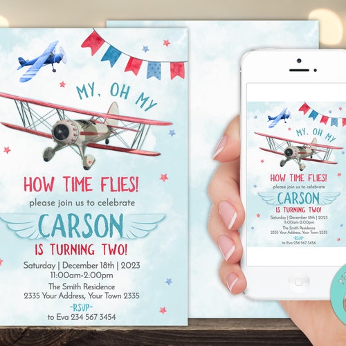 Editable Airplane Birthday Party Invitation. Plane Invitation. - Etsy